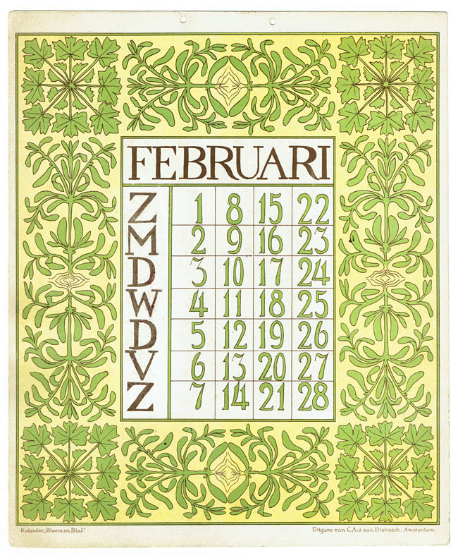 Art Nouveau calendar sheets by Netty van der Waarden – Dutch Book Design